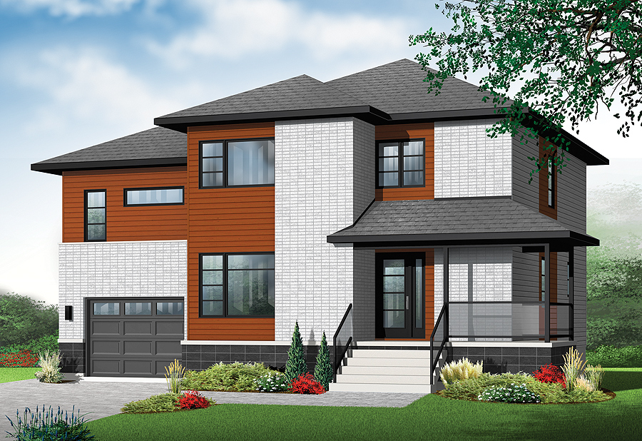 New contemporary house plan with 4 bedrooms and 3 bathrooms – Drummond ...